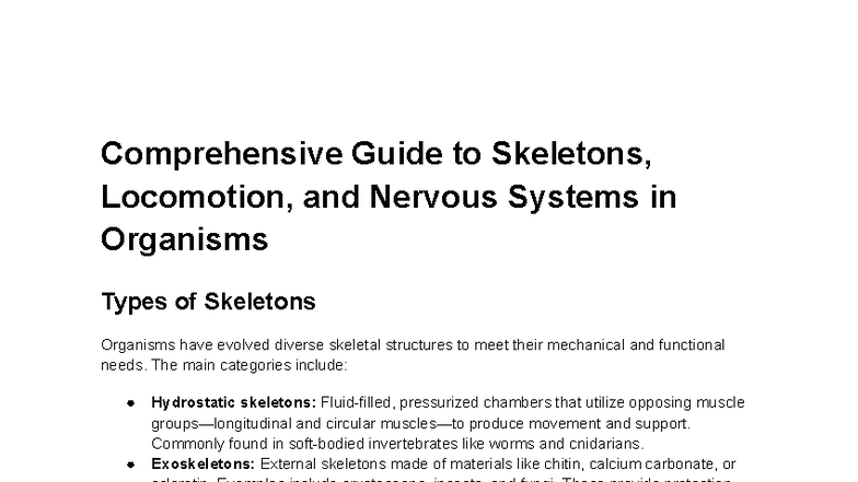 Comprehensive Guide to Skeletal Design, Locomotion & Nervous Systems ...