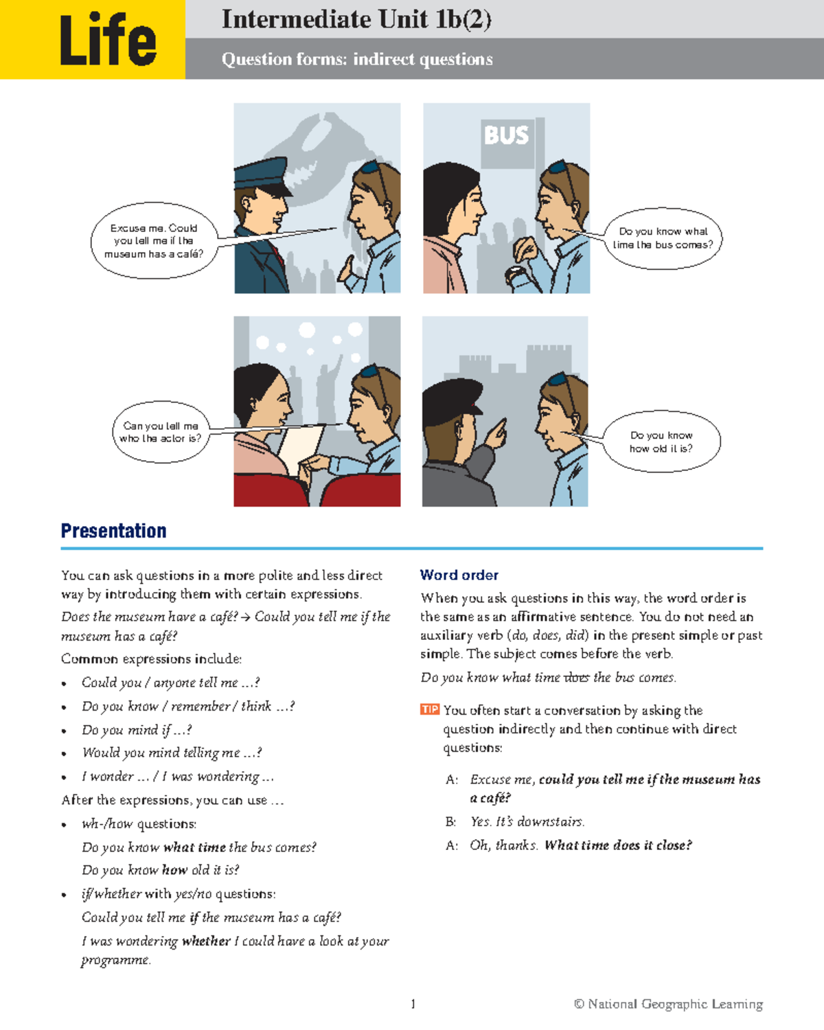Life2e Br E 346301 Grammar Worksheet: Indirect Questions Unit 1b(2 ...