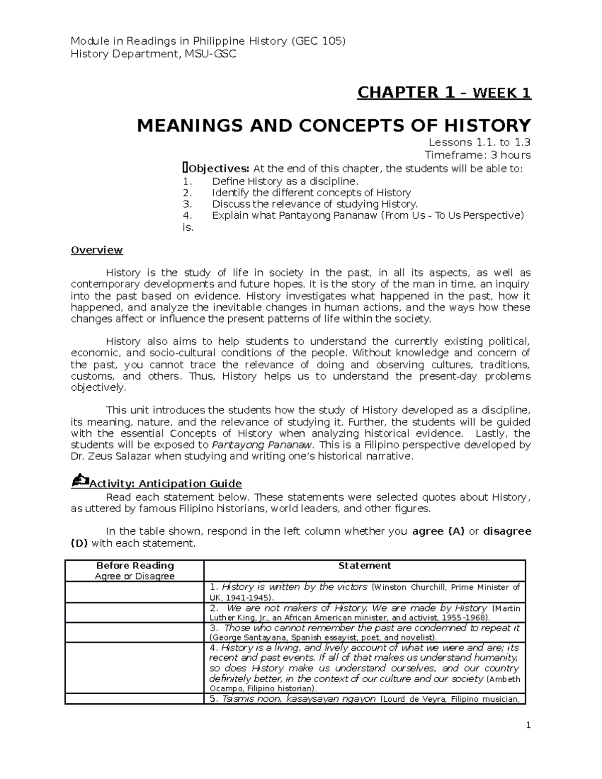 GEC105-Chapter 1: Exploring the Meaning and Concepts of History - Studocu