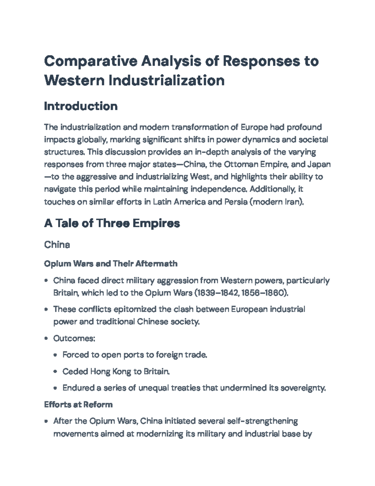 Comparative Analysis of Responses to Western Industrialization ...