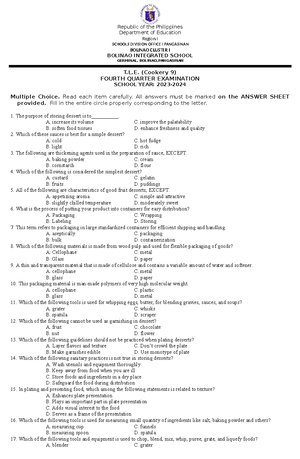 667855967 Cookery 9 DLL 4TH Quarter - GRADES 1 to 12 DAILY LESSON LOG ...