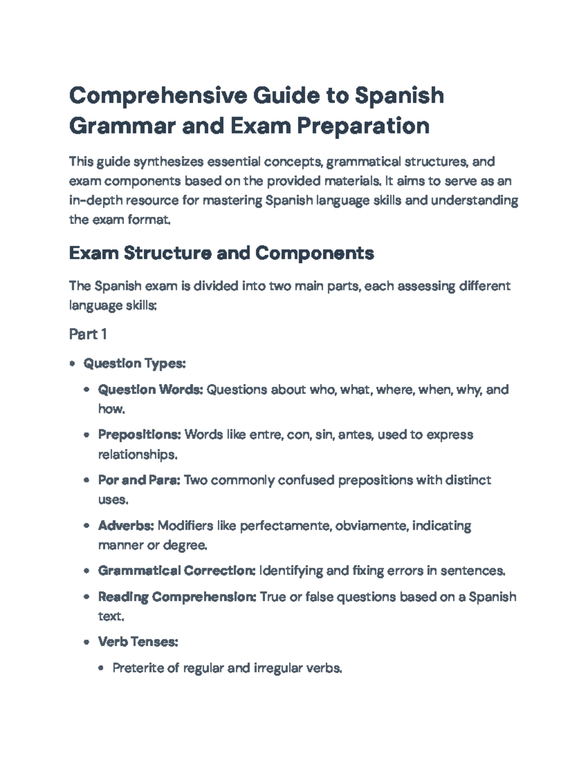 Comprehensive Spanish Grammar Guide & Exam Prep Techniques (SPAN 101 ...