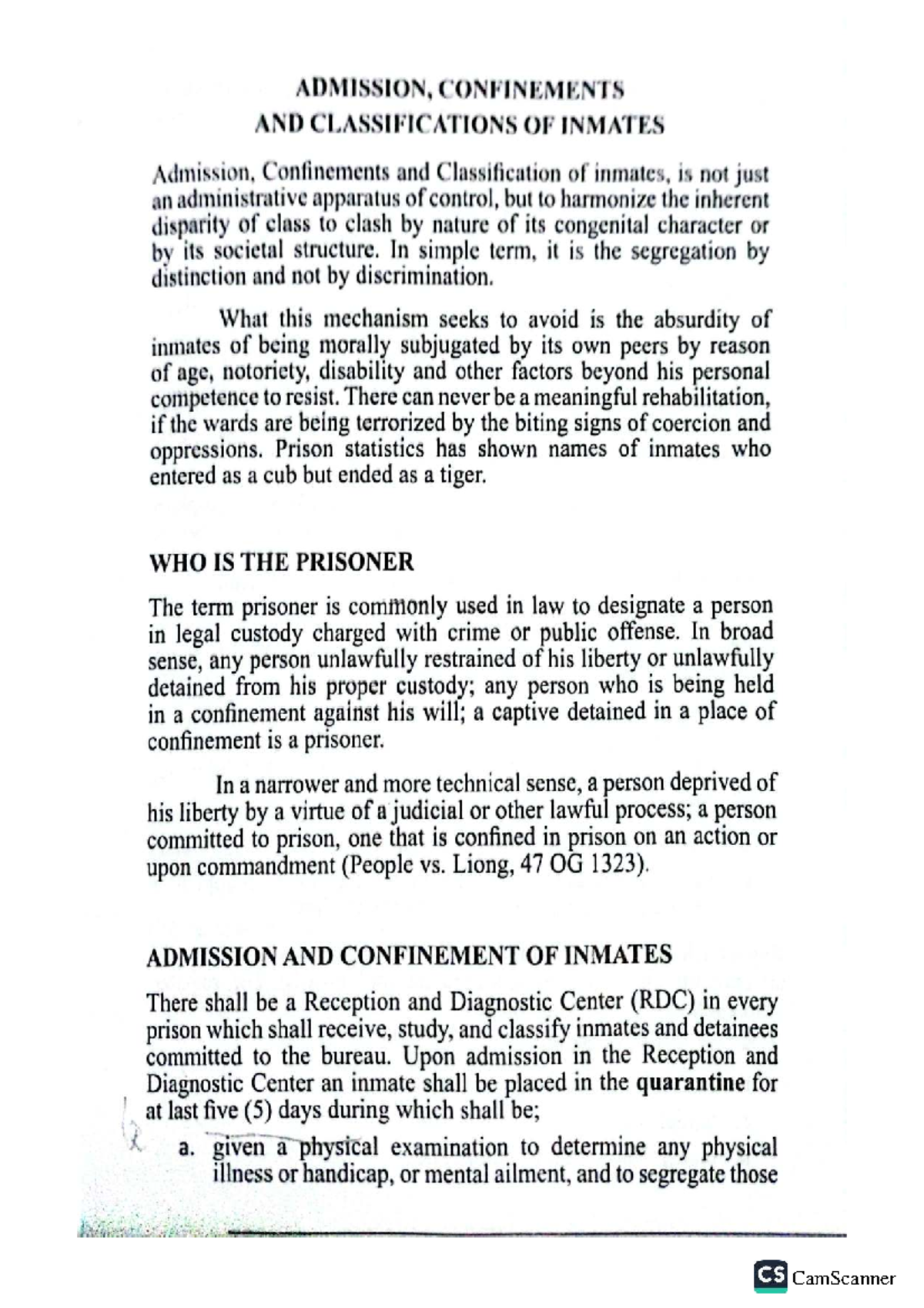 CS 101: Admission, Confinement, and Classification of Inmates - Midterm ...