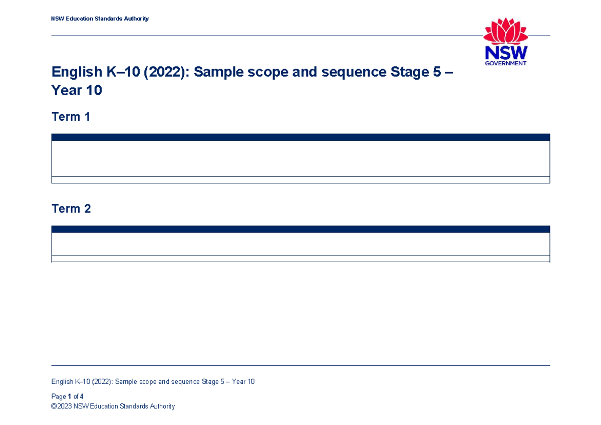 English K-10 Stage 5 Scope & Sequence (2022): Term 1 & 2 Overview - Studocu