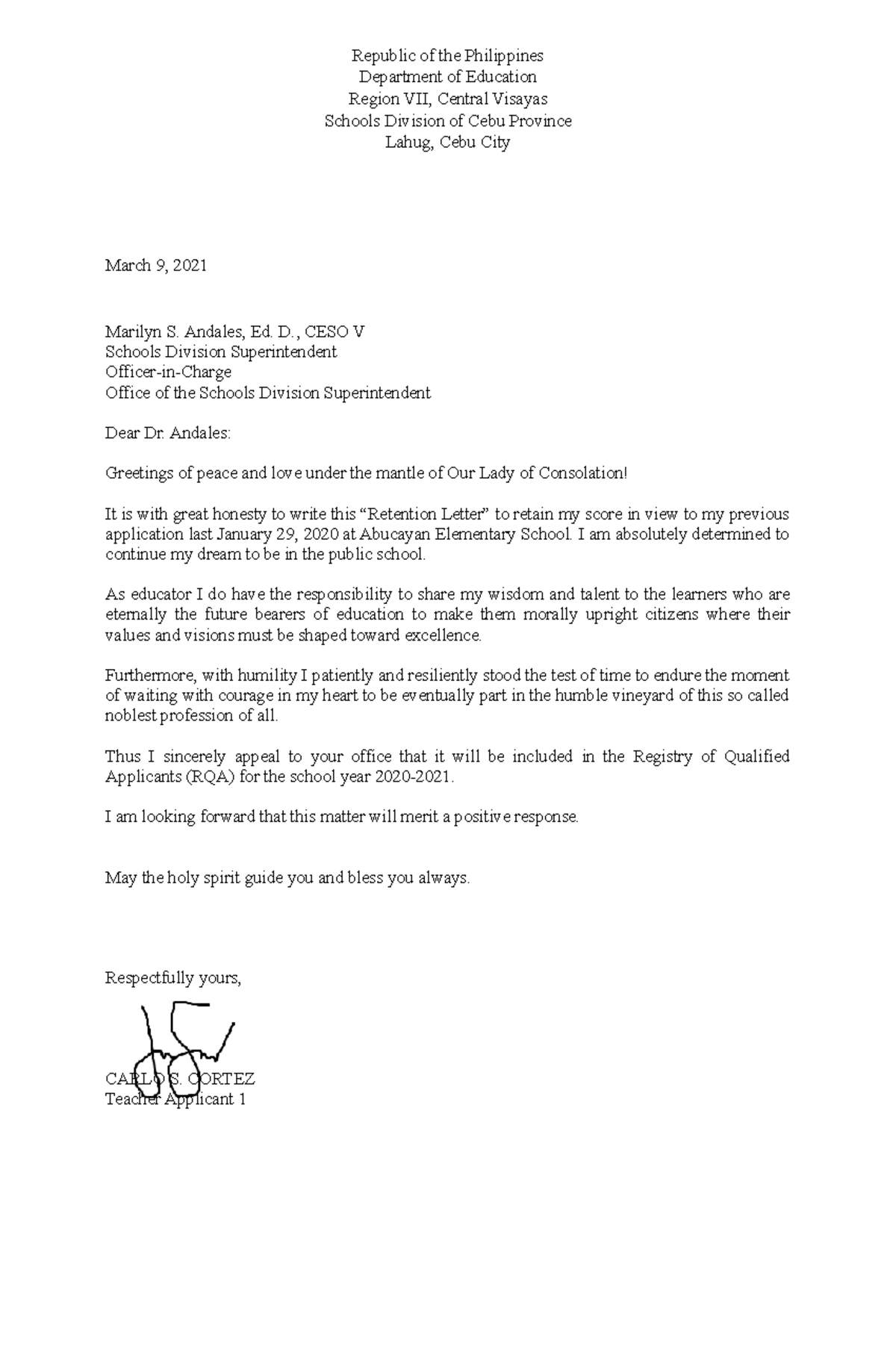 Retention-Letter - It's all about retention letter - Republic of the ...