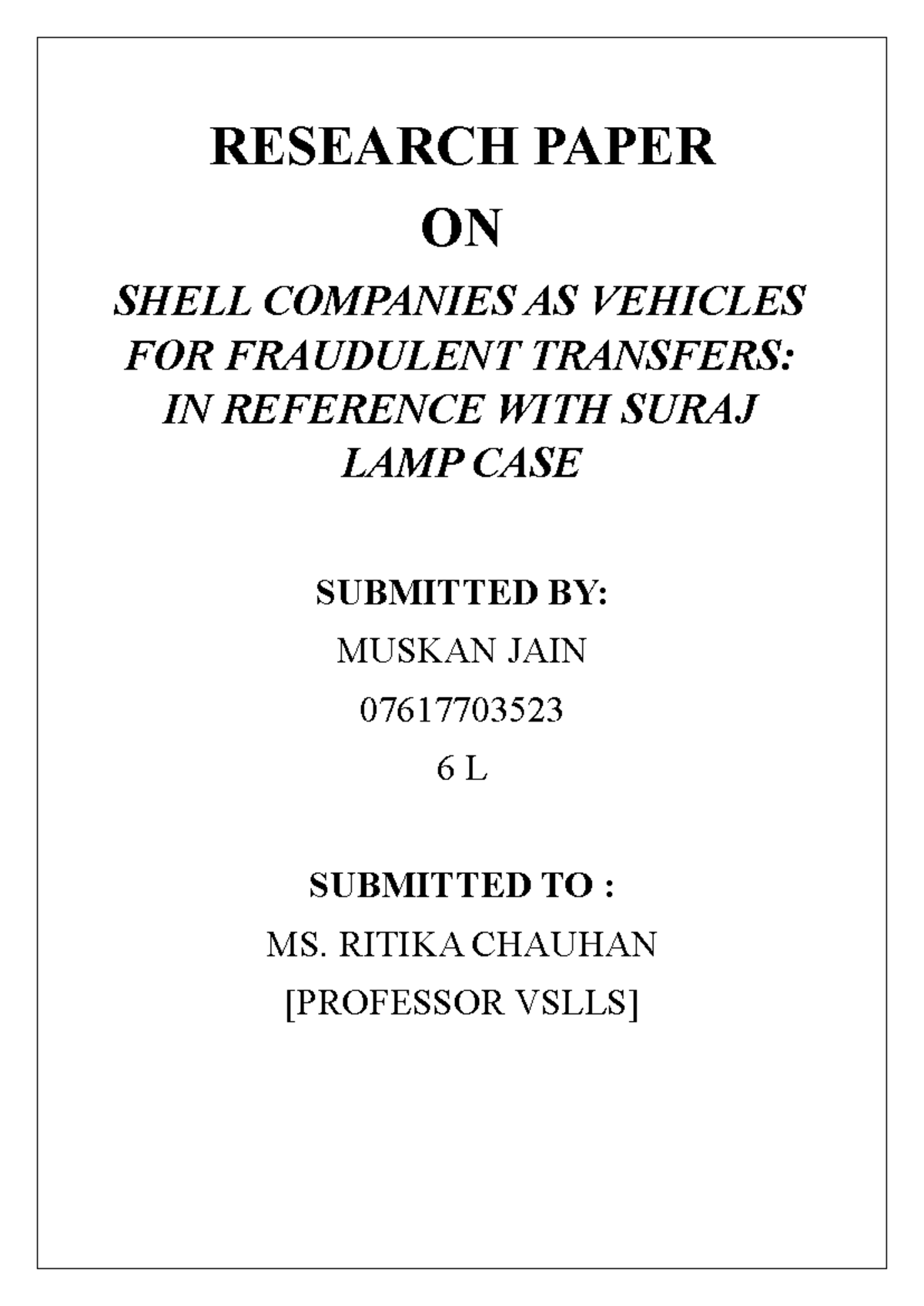 Research Paper on Shell Companies & Fraudulent Transfers: Suraj Lamp ...