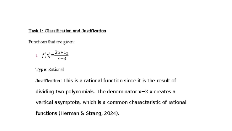 Calculus Assignment Activity 1: Classifying Functions and Graphs - Studocu