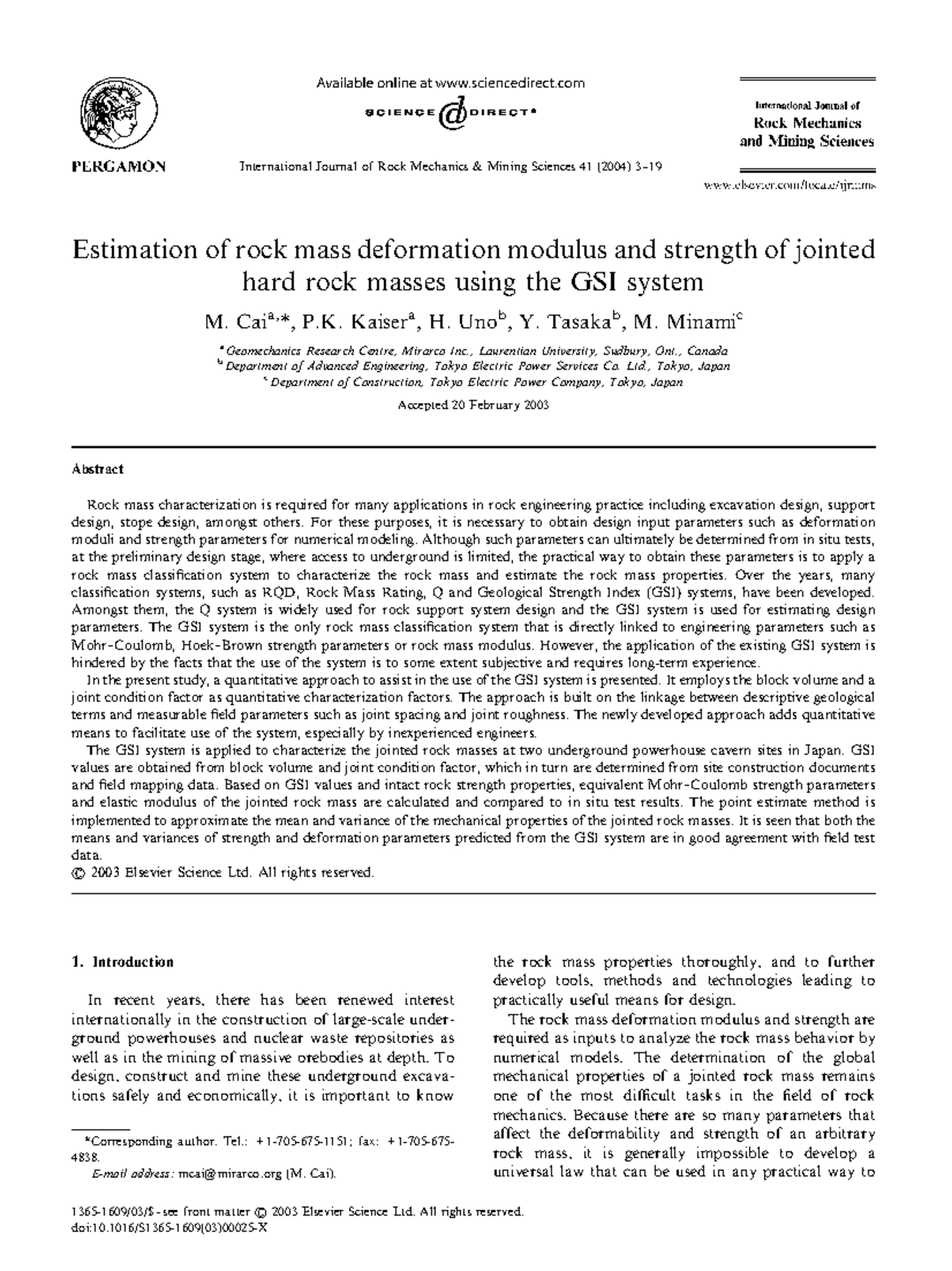 Quantitative GSI System for Rock Mass Characterization in Engineering ...