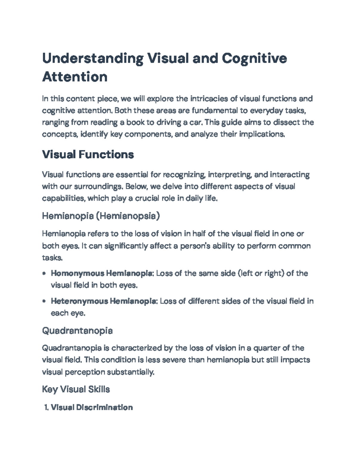 Understanding Visual Functions & Cognitive Attention: Key Concepts ...