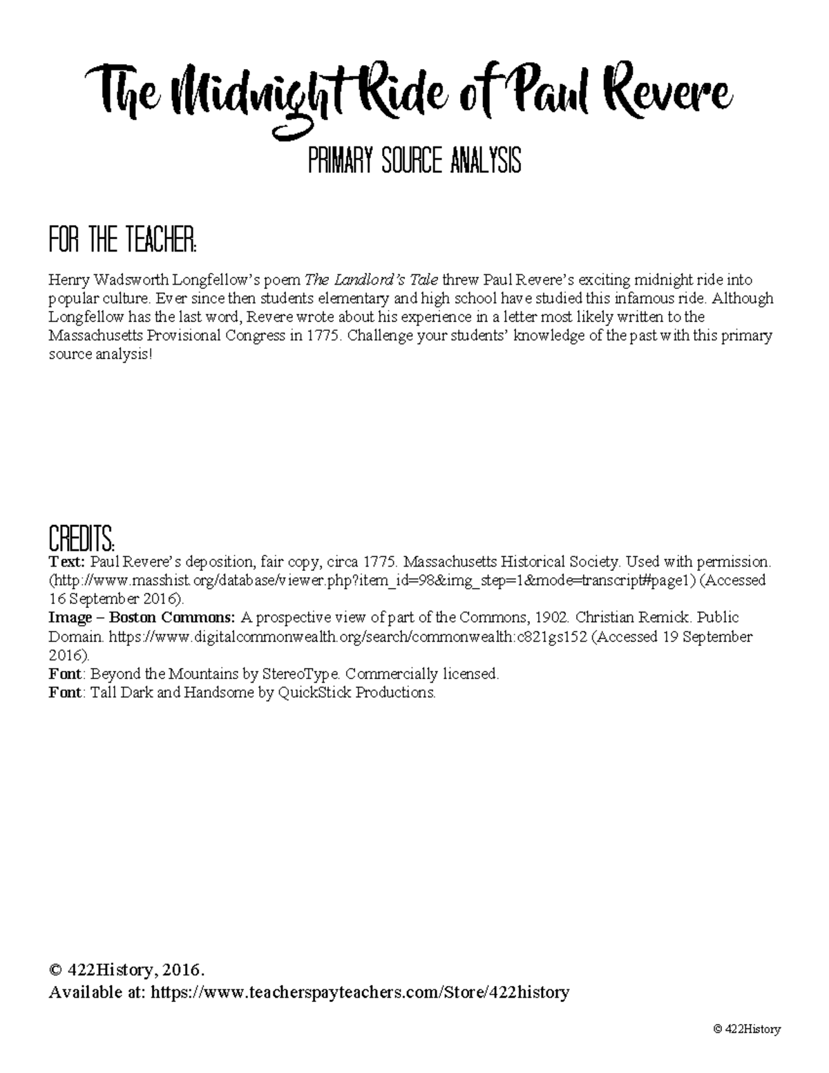 Midnight Ride of Paul Revere: Primary Source Analysis (Freebie-1) - Studocu