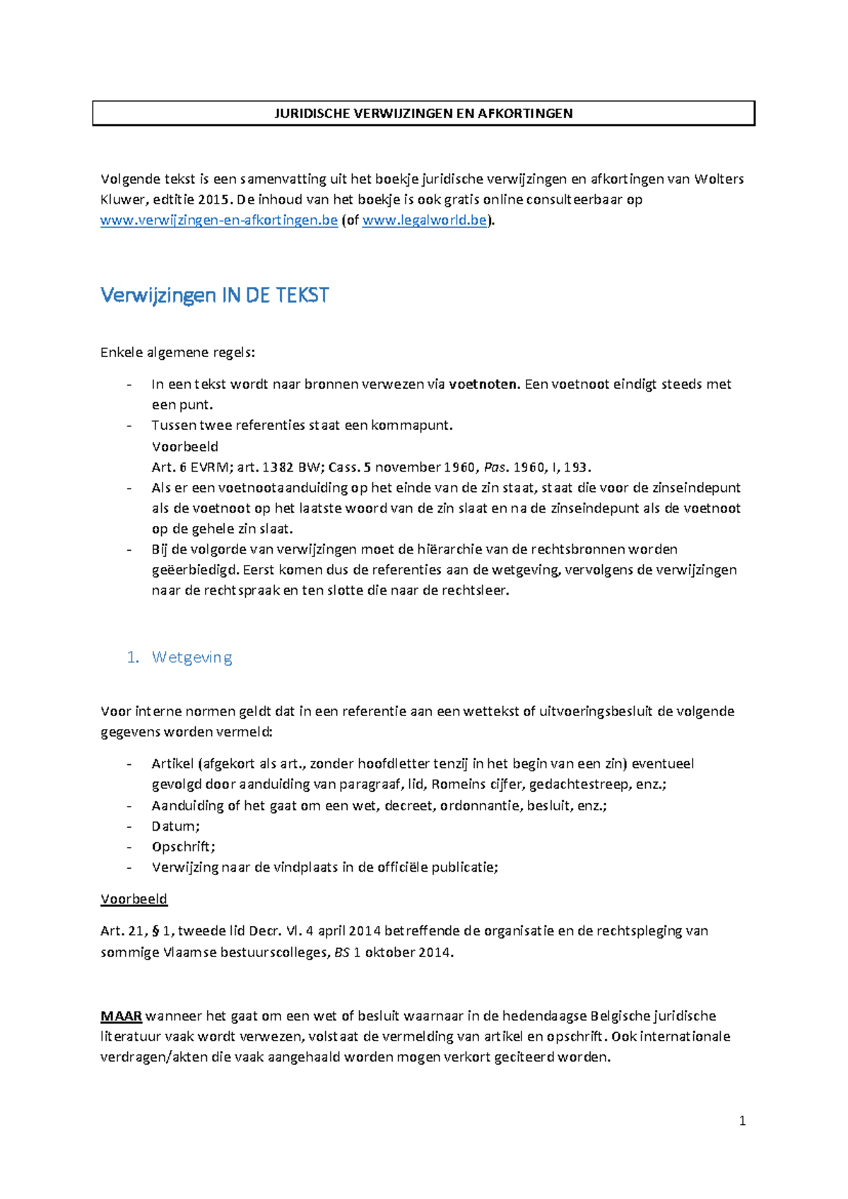 V&A-1 Quicksheet: Bronverwijzing en Juridische Afkortingen - Studocu