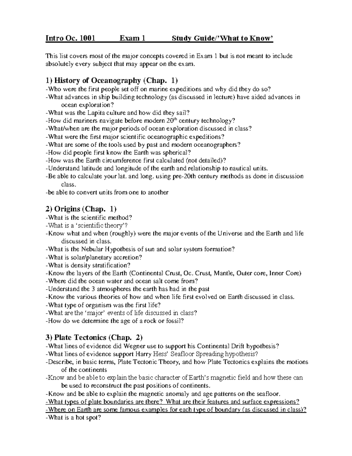 Intro Oceanography 1001: Exam 1 Study Guide & Key Concepts - Studocu