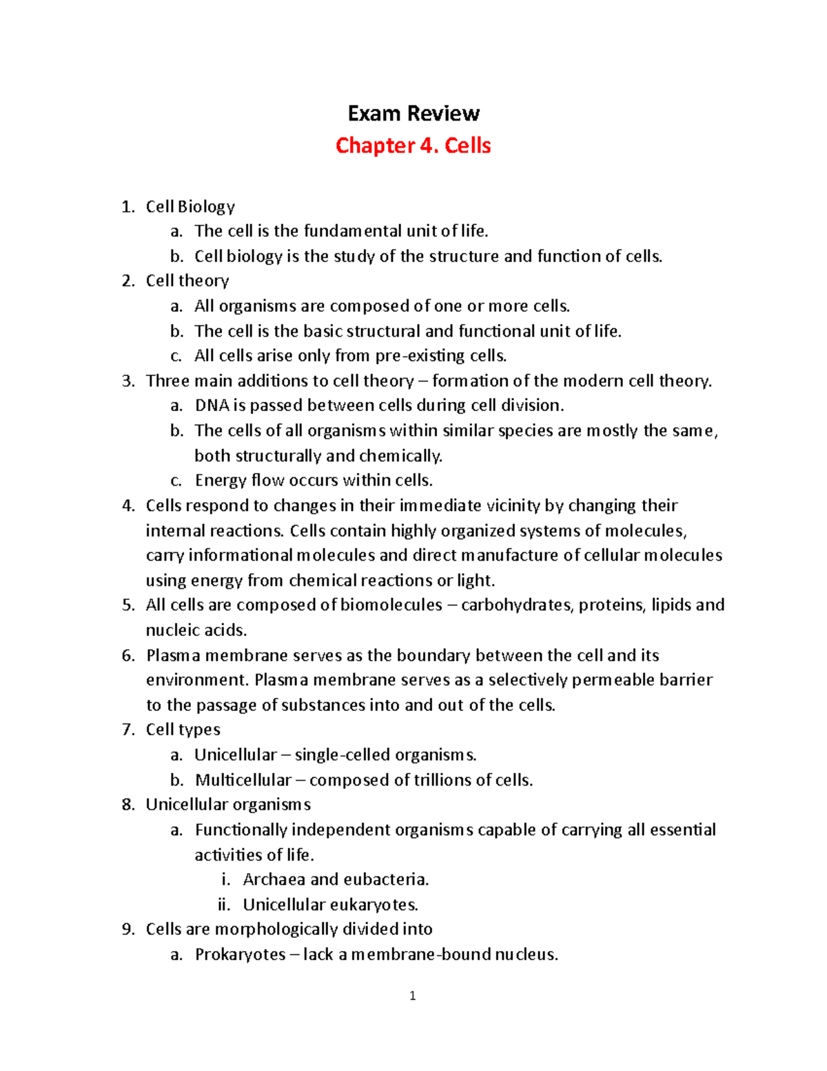 Chapter 4: Cells - Comprehensive Exam Review Guide - Studocu