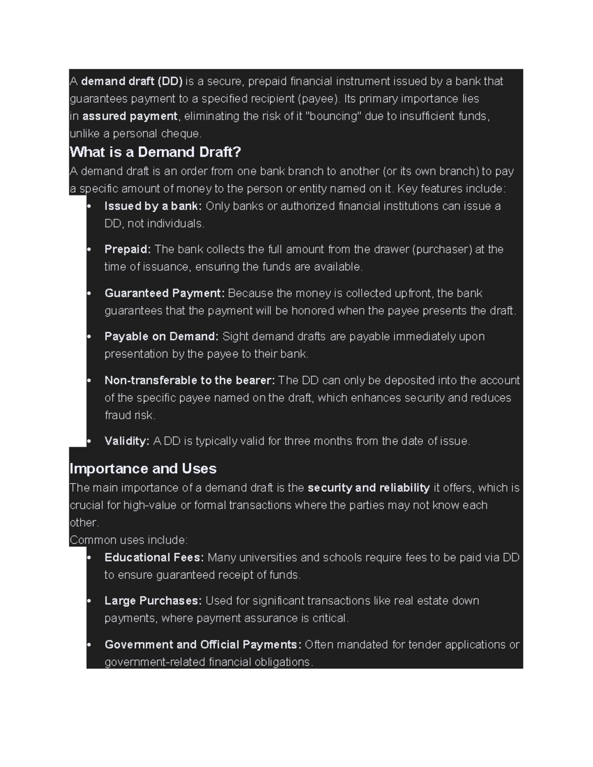 Demand Draft (DD) Overview: Key Features & Comparisons in Banking - Studocu