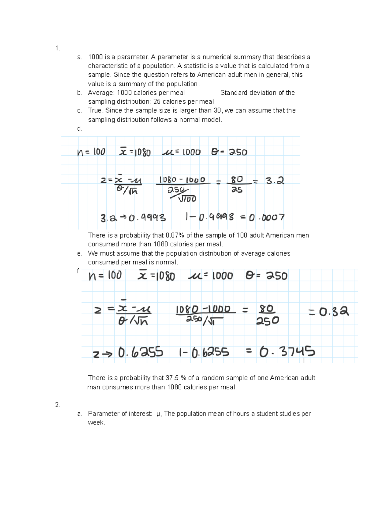 STAT 1124 – Assignment 4 - 1. a. 1000 is a parameter. A parameter is a ...