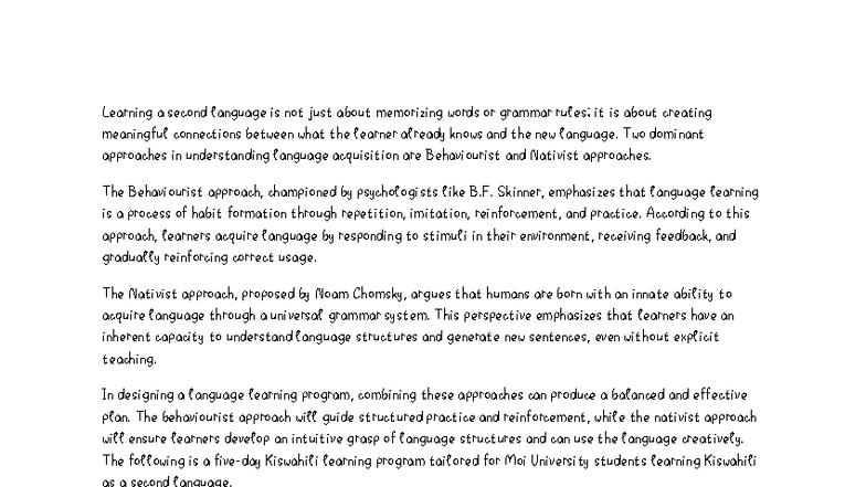 Kiswahili Language Learning Program: A 5-Day Plan for Moi University ...