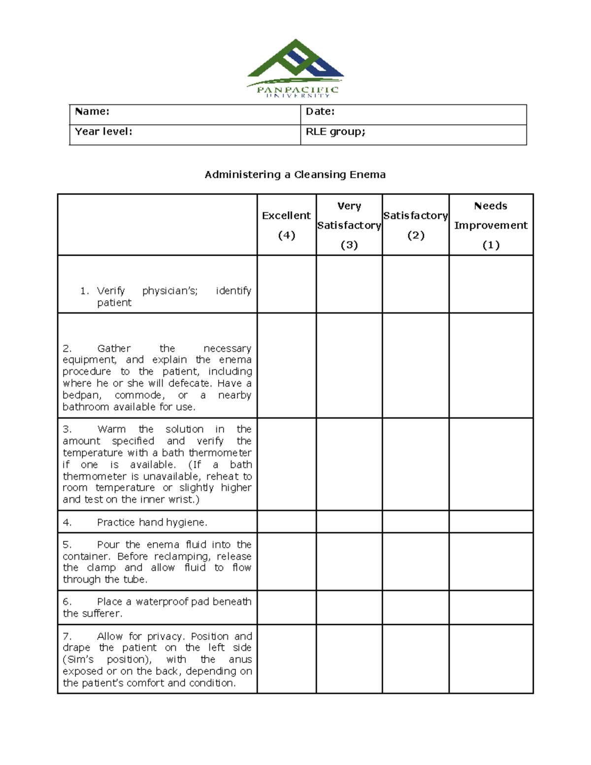 Enema - Disease-swelling - Name: Date: Year level: RLE group ...