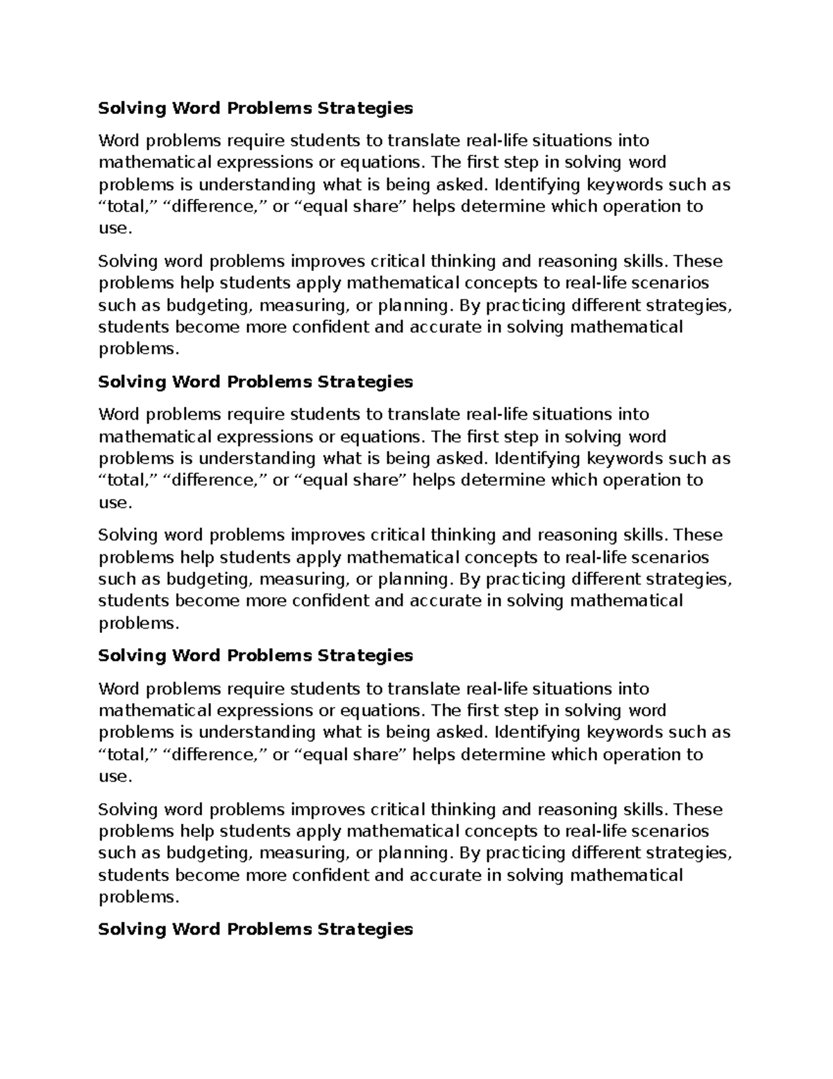 Strategies for Solving Word Problems in Math - Studocu