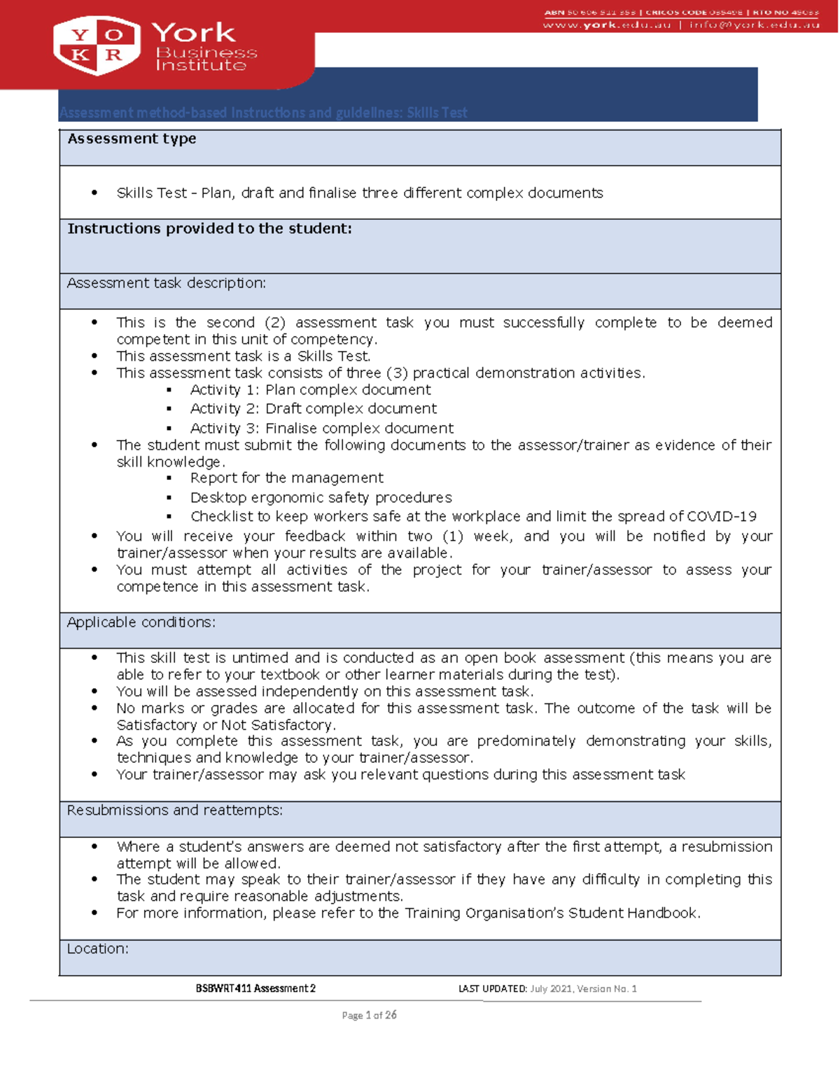 BSBWRT411 Skills Test: Plan, Draft & Finalise Complex Docs - Studocu