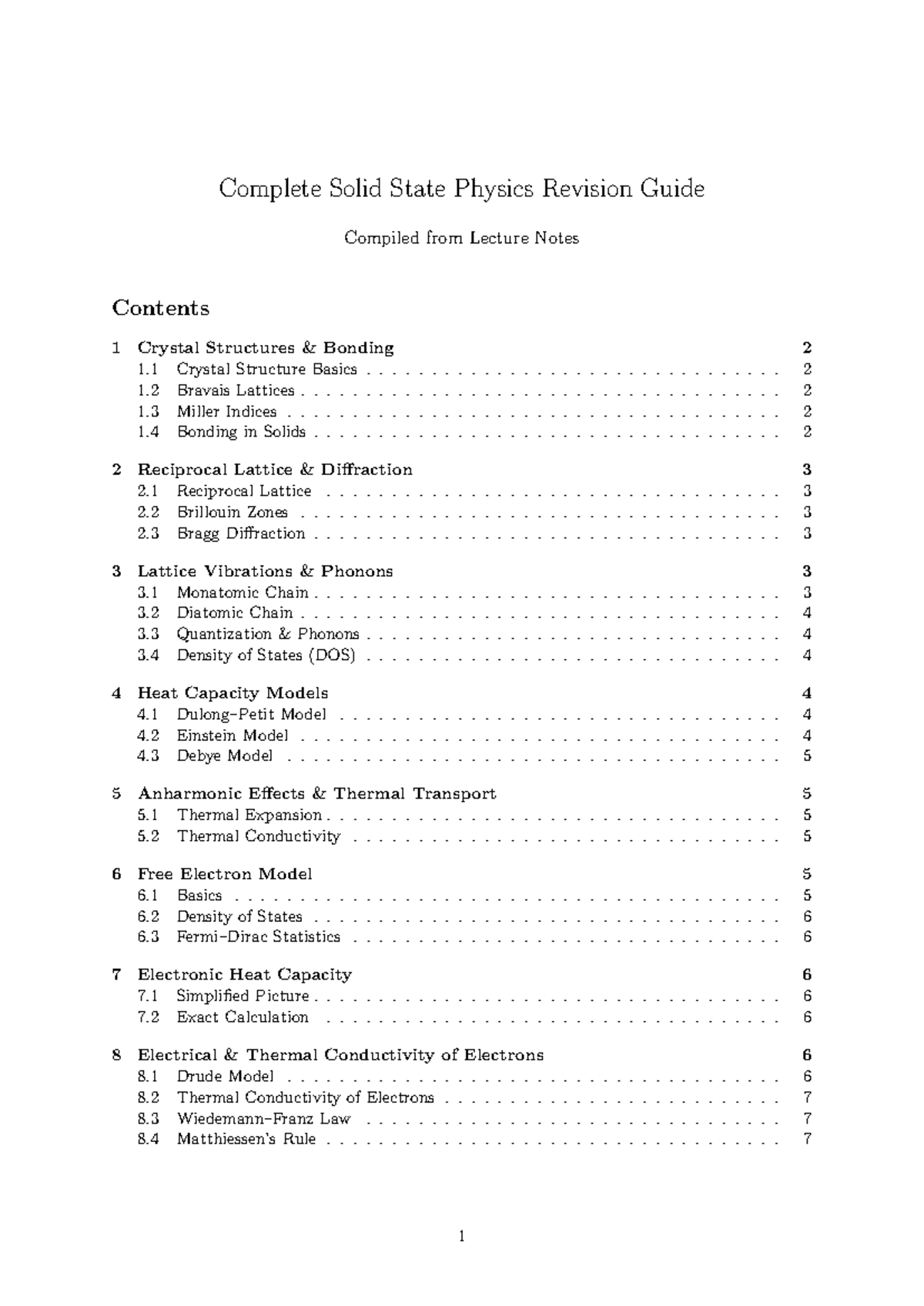 Solid State Physics Revision Guide: Lecture Notes Compilation - Studocu