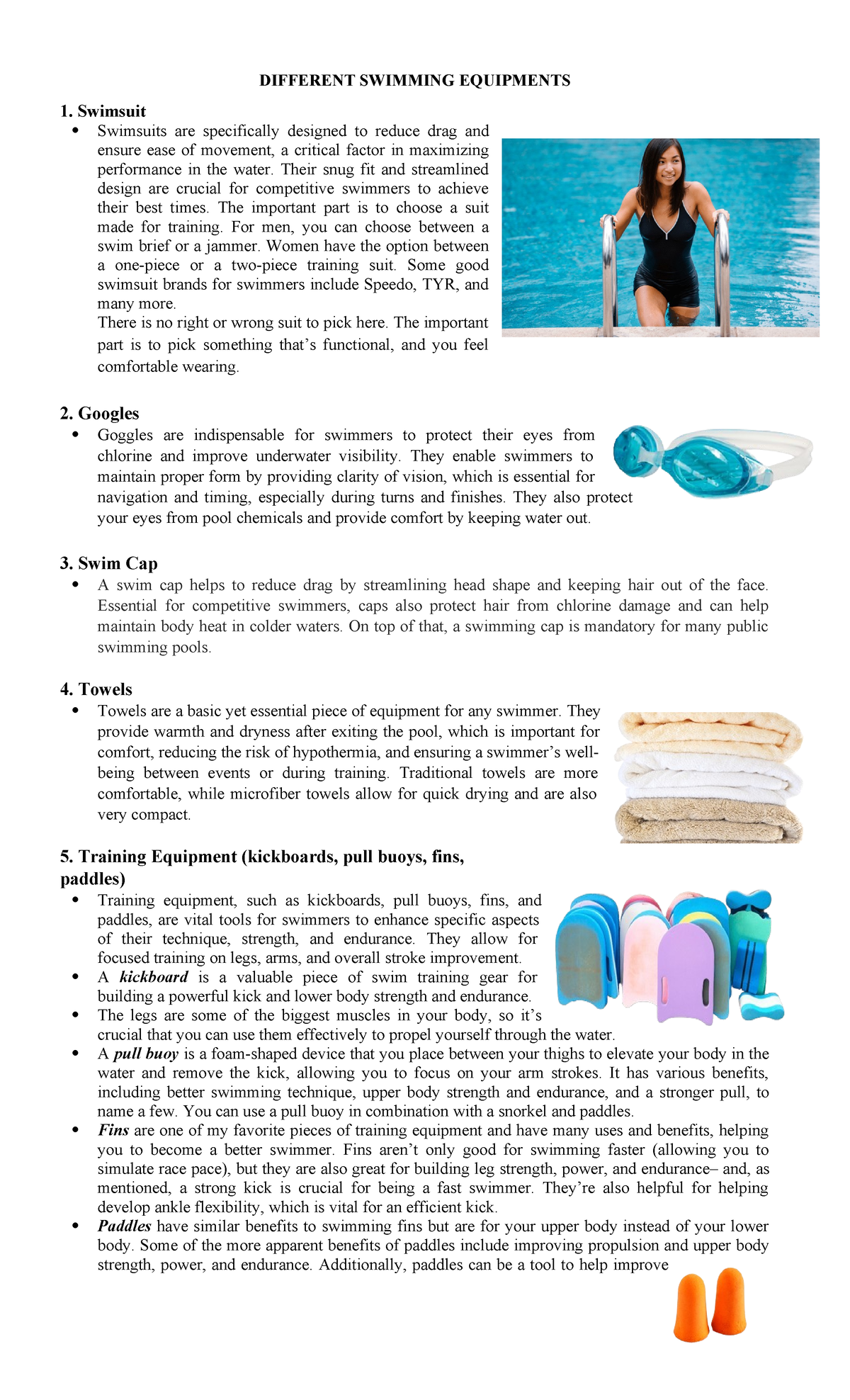 Pathfit 3 - Different Swimming Equipments - DIFFERENT SWIMMING ...