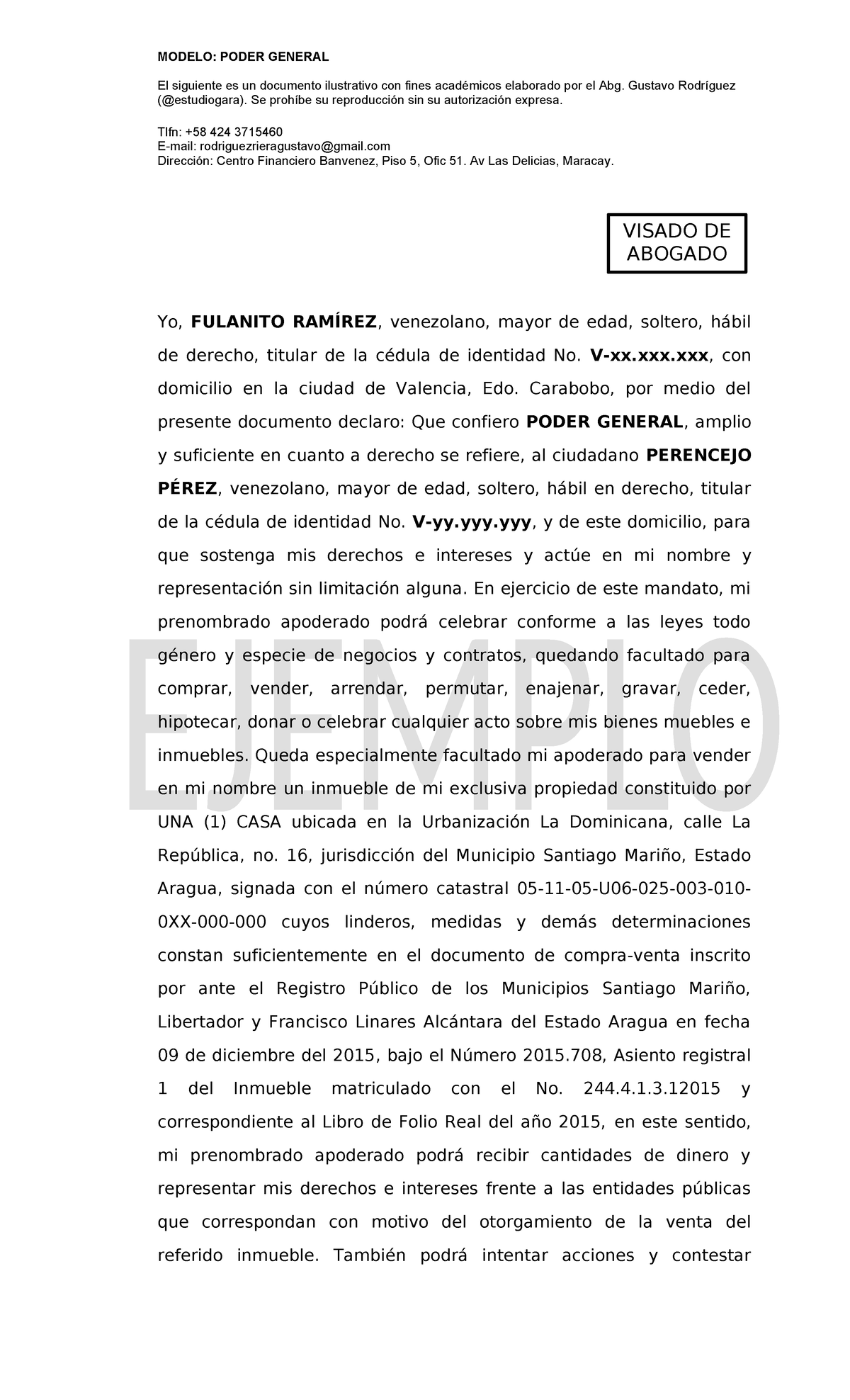 Modelo Poder General - MODELO: PODER GENERAL El siguiente es un ...