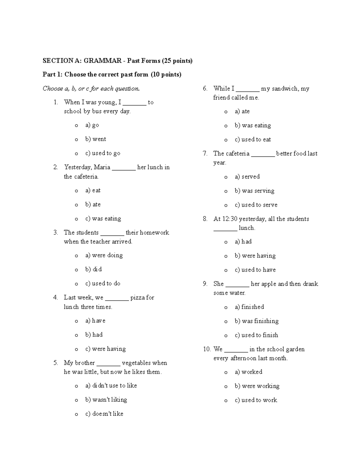 Test for September: Grammar, Nouns, and Pronunciation Exam - Studocu