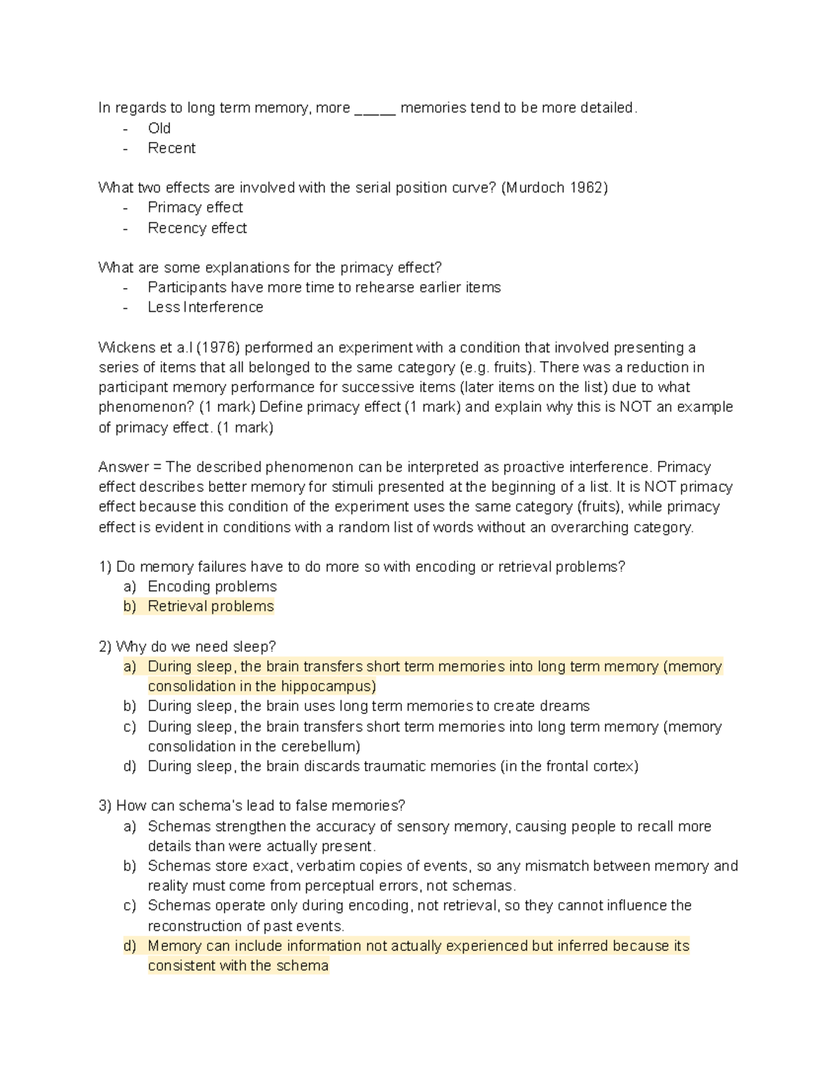 258 Practice Questions on Long Term Memory Effects and Theories - Studocu