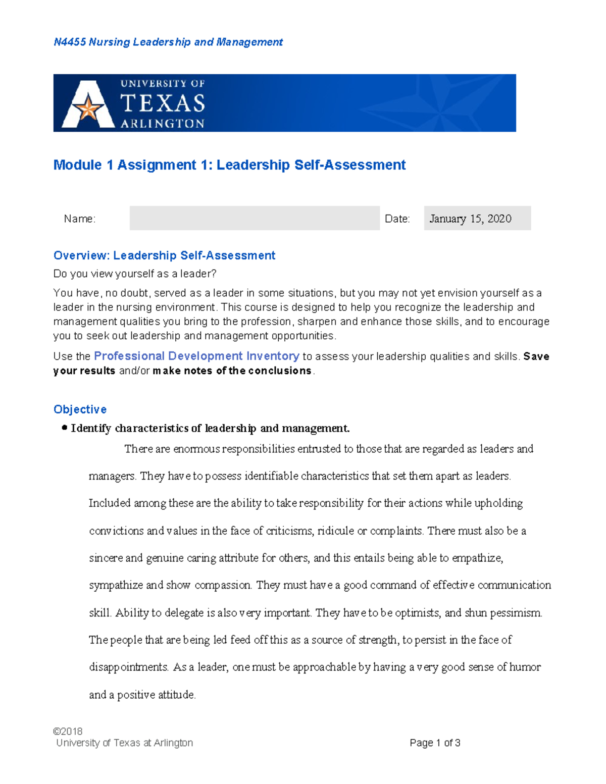 N4455 Leadership Self-Assessment: Identifying Your Strengths and ...