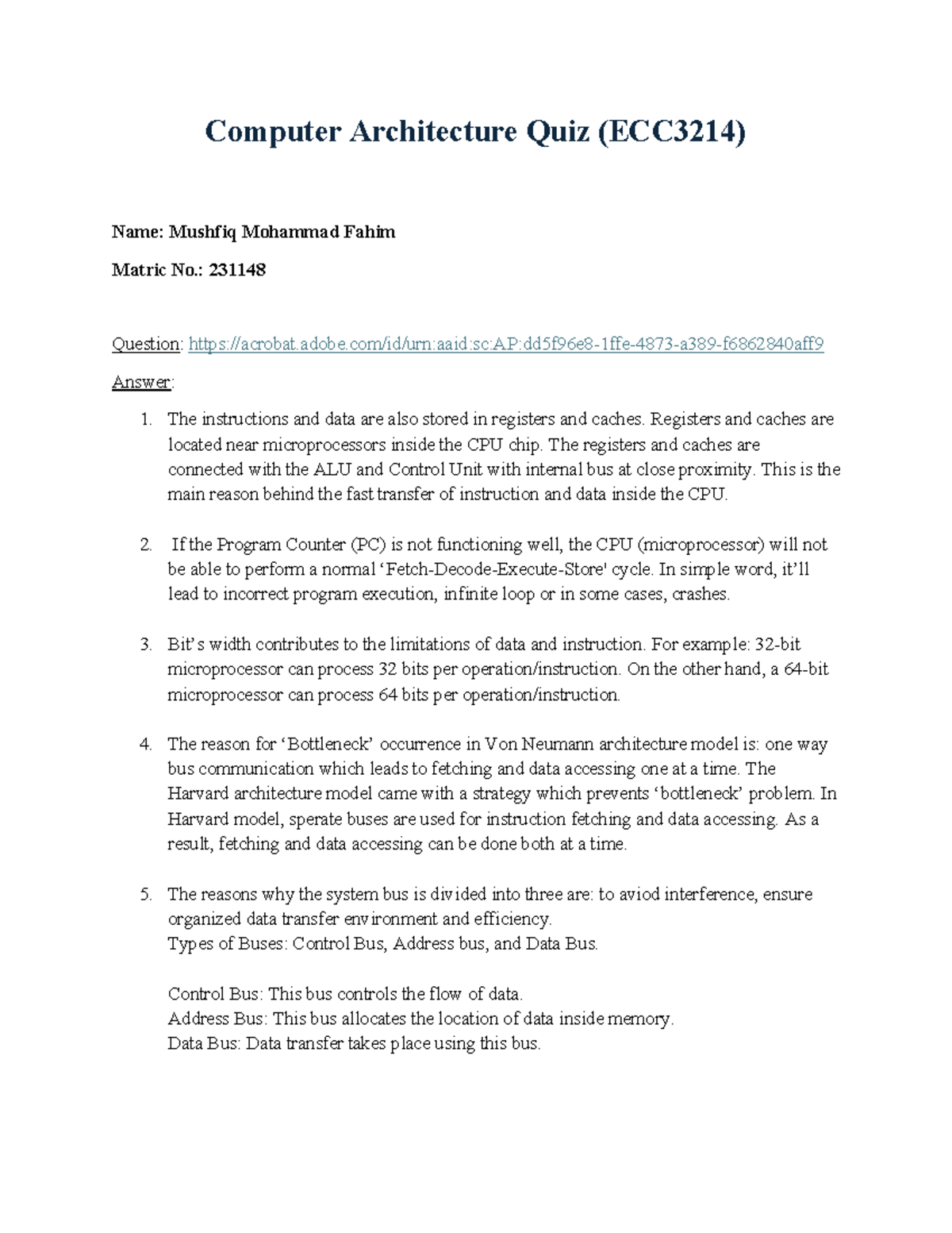 Computer Architecture Quiz 2 (ECC3214) - Key Concepts and Insights ...