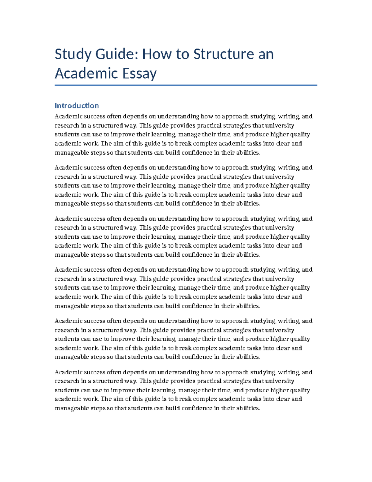 Study Guide: Structuring an Academic Essay Effectively - Studocu
