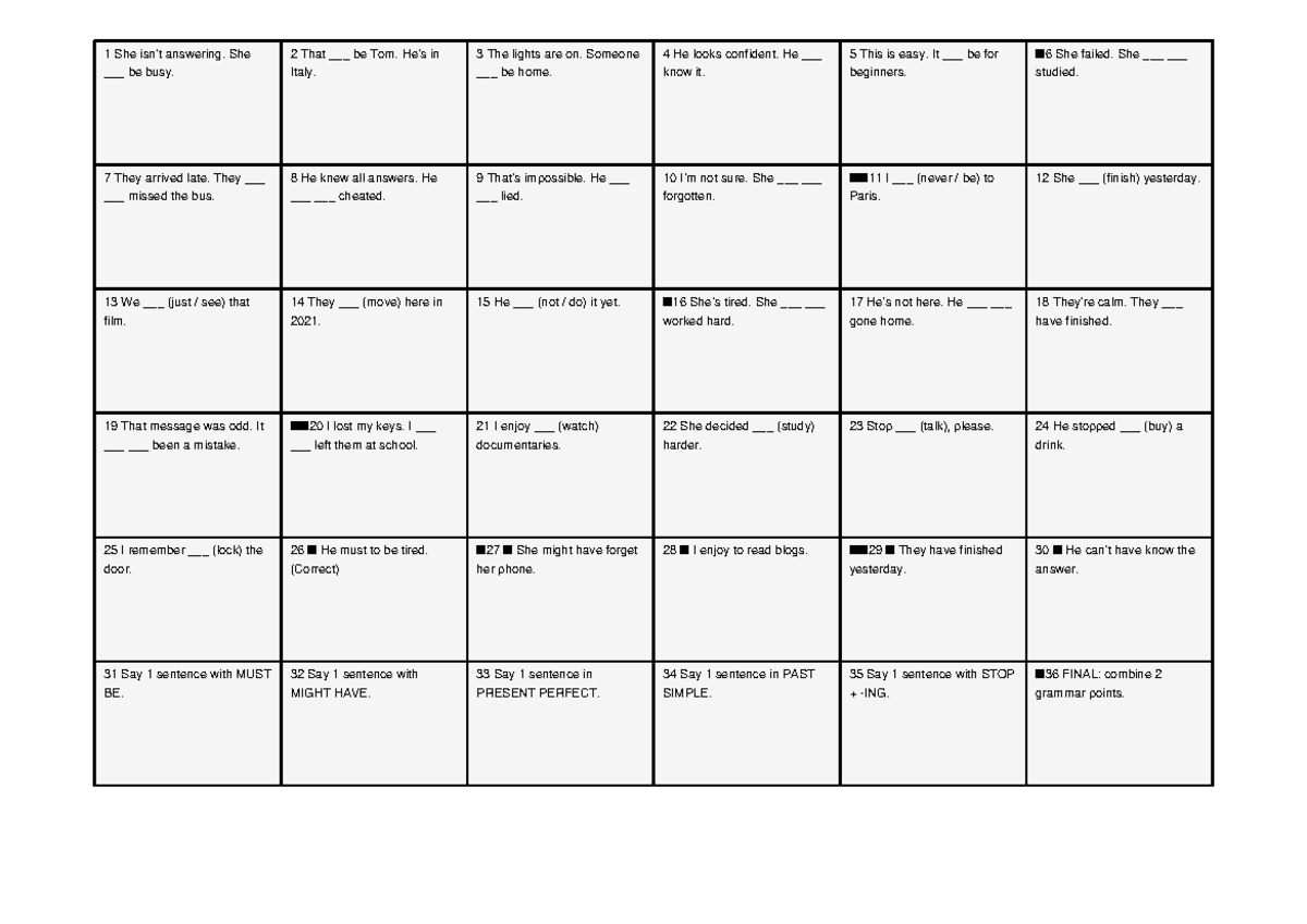 Grammar Board Game A4: Engaging Activities for Learning - Studocu