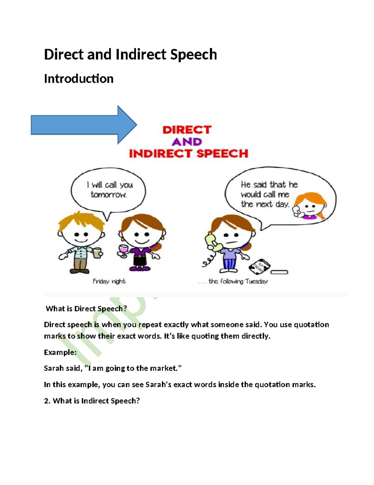 Direct and Indirect Speech: A Comprehensive Guide - Studocu