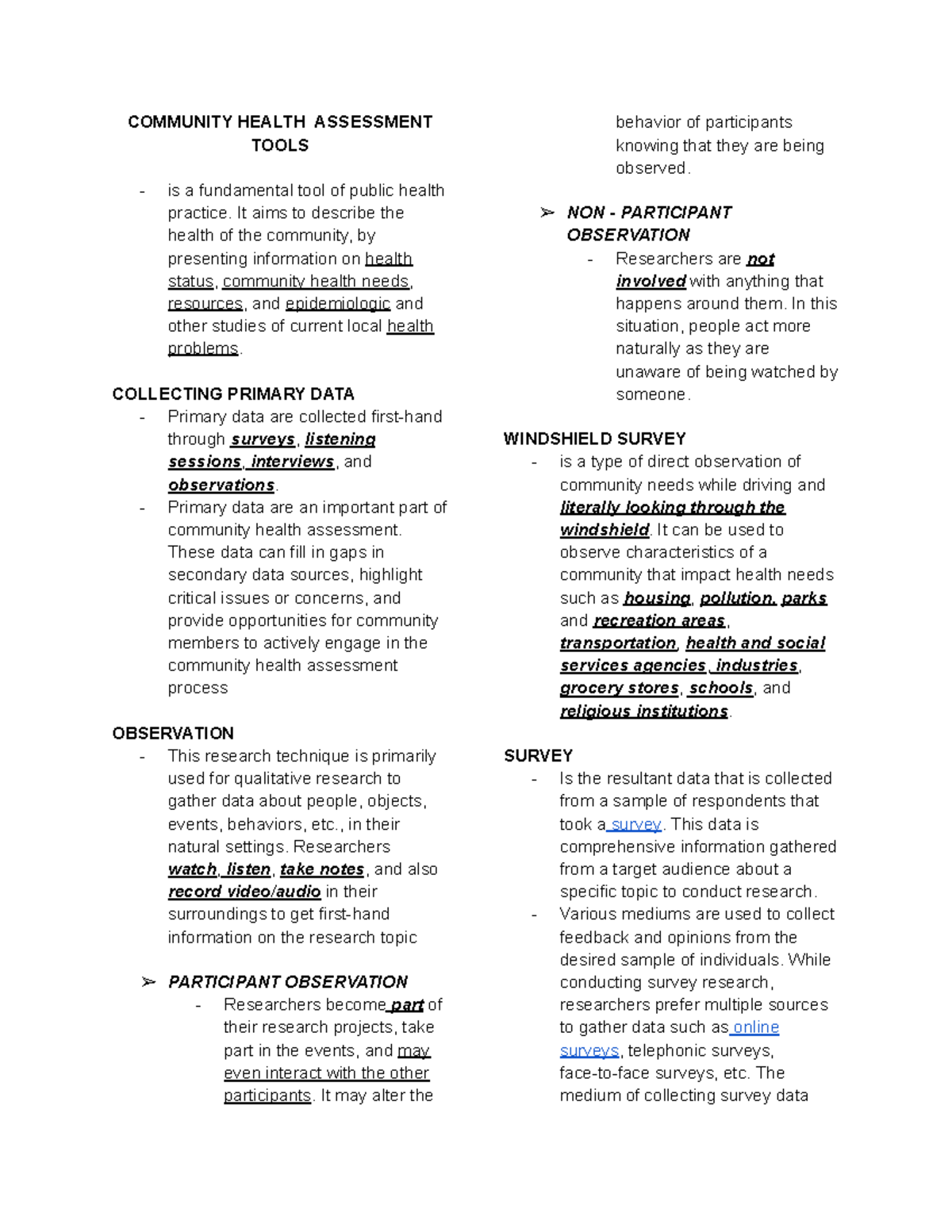CHN-Midterm-Reviewer: Community Health Assessment Tools and Methods ...