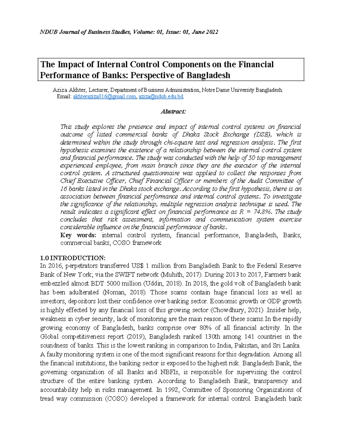 NDUB Journal of Business Studies: Internal Control & Financial ...