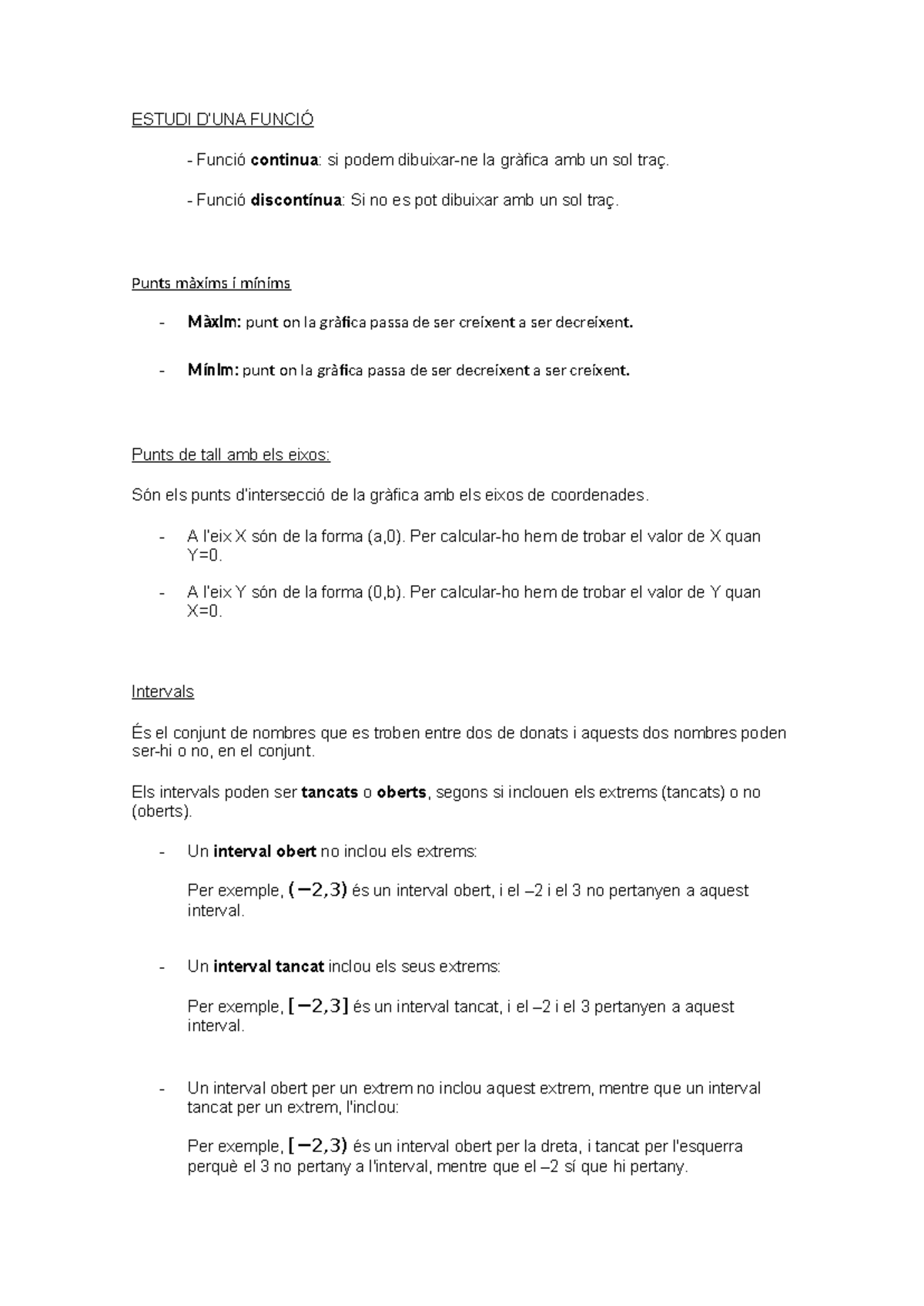 Estudi de Funcions: Continuïtat i Intervals - joljg - Studocu