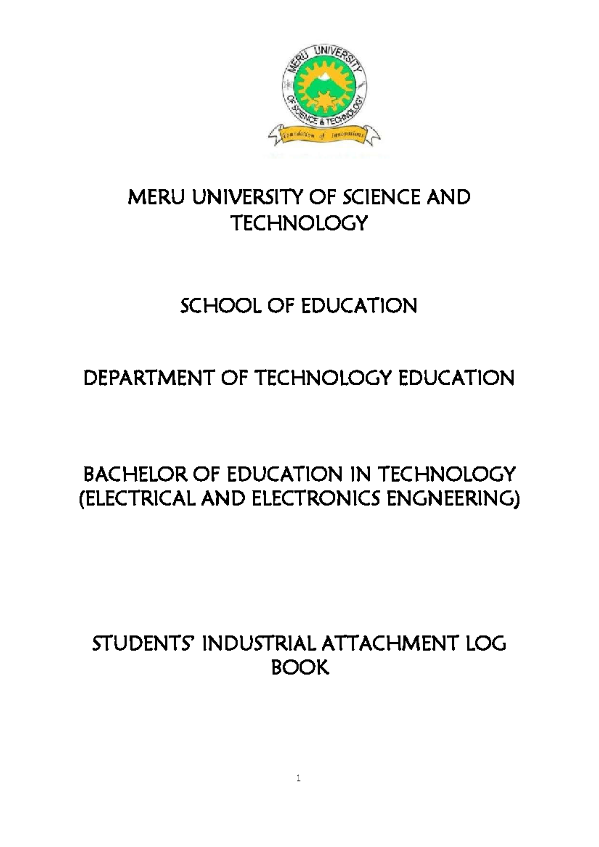 Electrical Engineering Industrial Attachment Logbook (B.Ed Tech) - Studocu