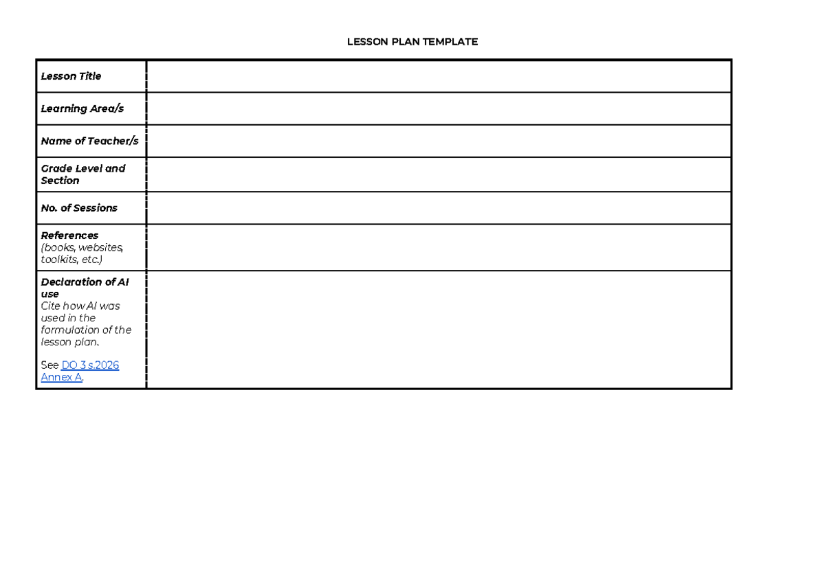 LP Template for Orientations: Comprehensive Lesson Planning Guide - Studocu