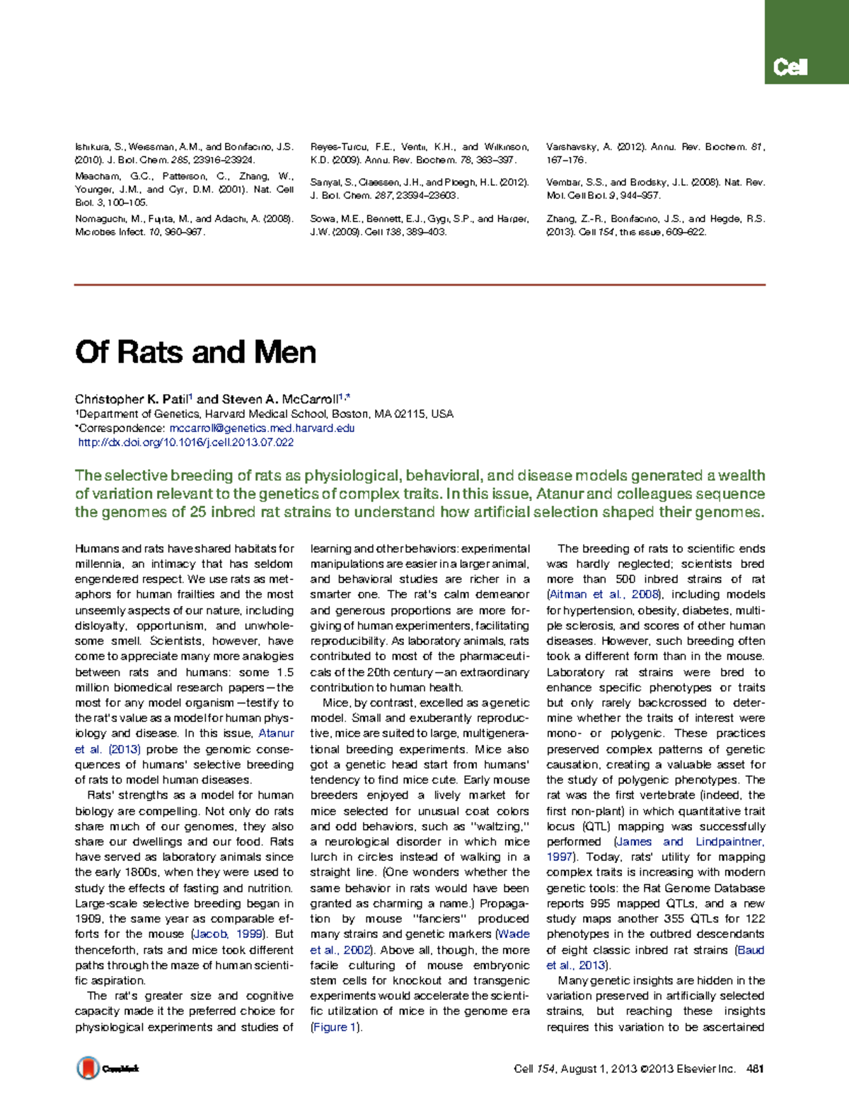 Cell 154: Of Rats and Men - Insights from Selective Breeding (2013 ...