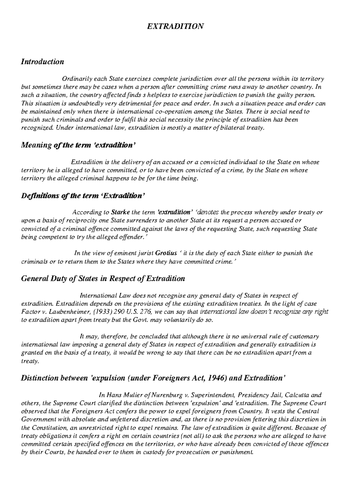 Extradition Law - Lecture Notes on Legal Principles and Cases - Studocu