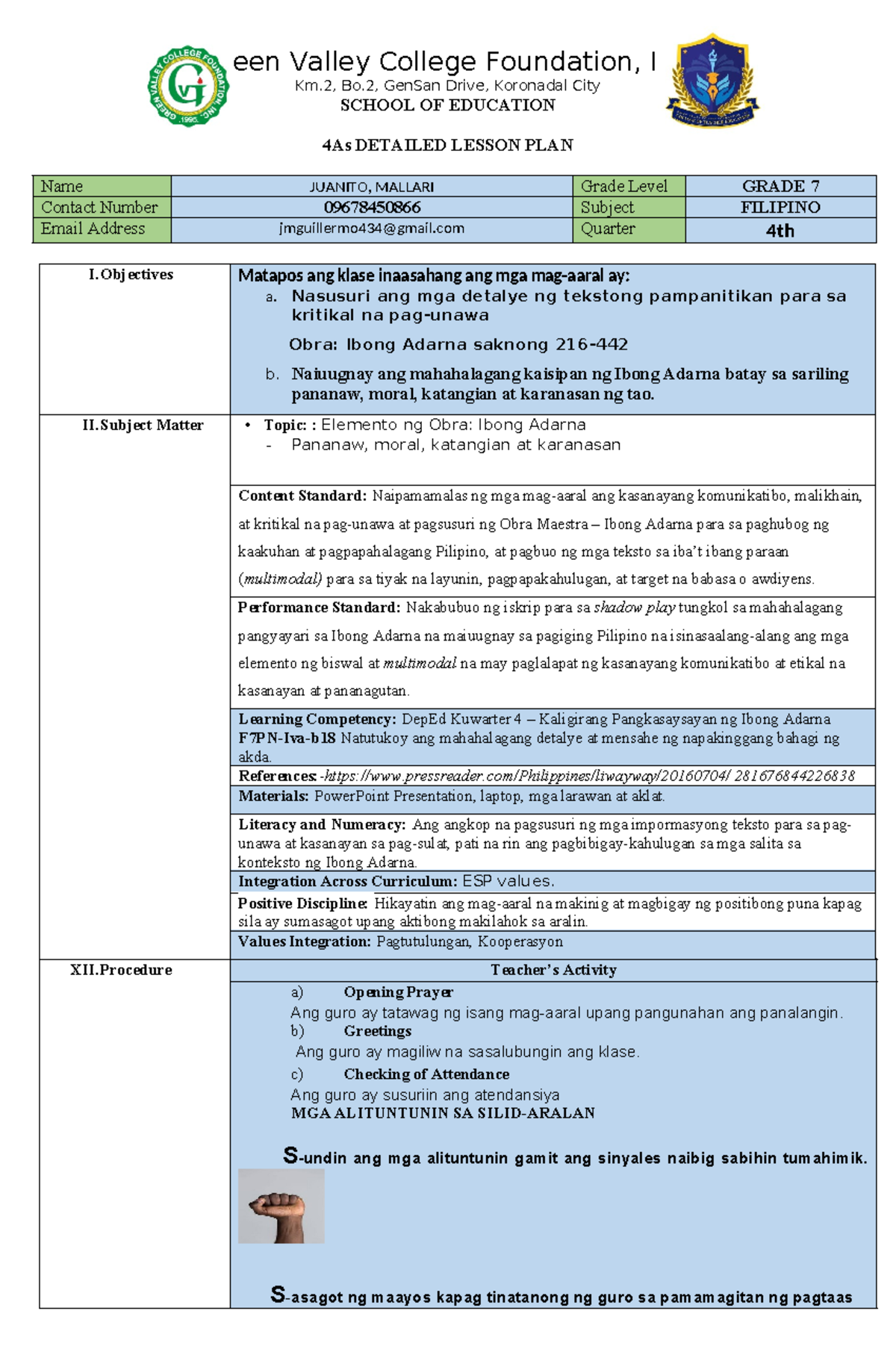 Detailed lesson plan for grade 7 Filipino (4th quarter) on Ibong Adarna ...