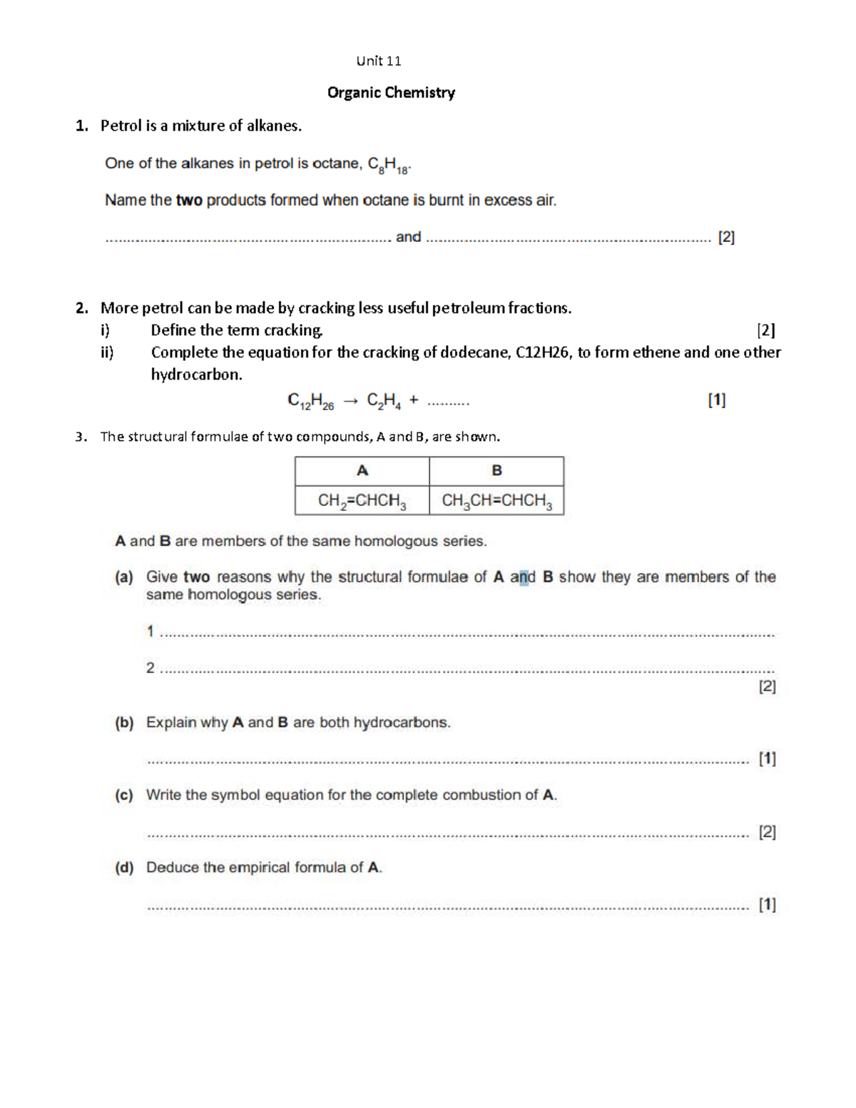 Organic Revision Test2 - Organic Chemistry II - Unit 11 Organic ...