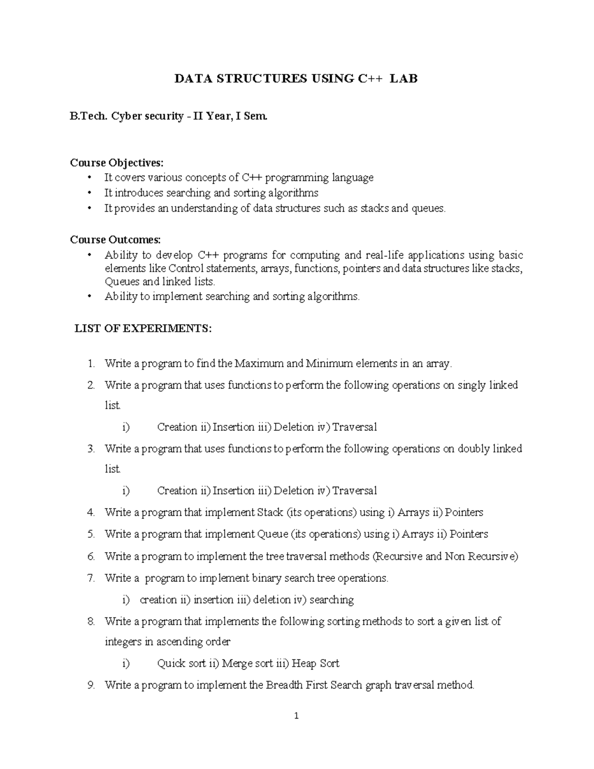 DSC++ LAB Manual - Data Structures & Algorithms in C++ - Studocu