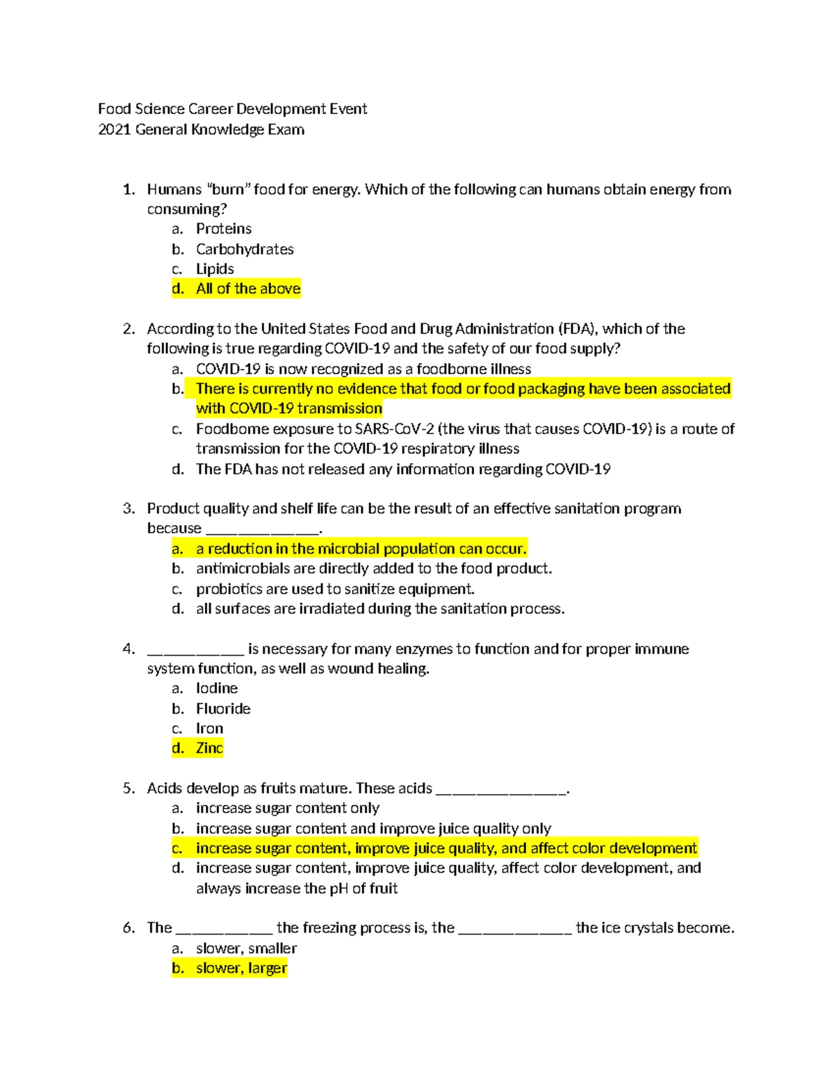 Food Science Knowledge Exam: 2021 General Questions and Topics - Food ...
