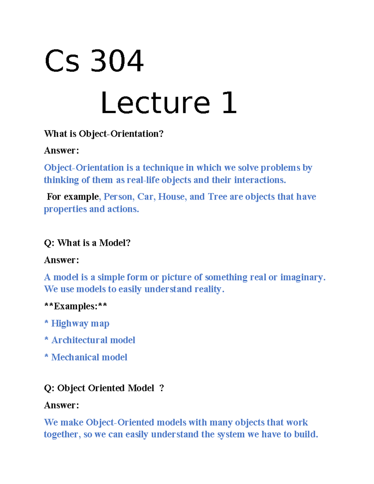 Cs 304 Lecture 1: Introduction to Object-Oriented Models and Concepts ...