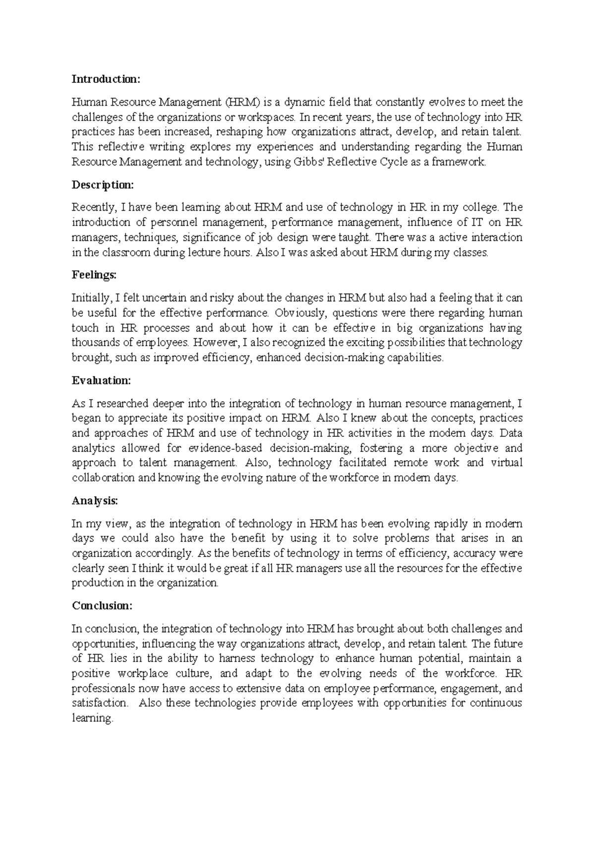 BBA Assignment: Reflective Insights on HRM & Technology Integration ...