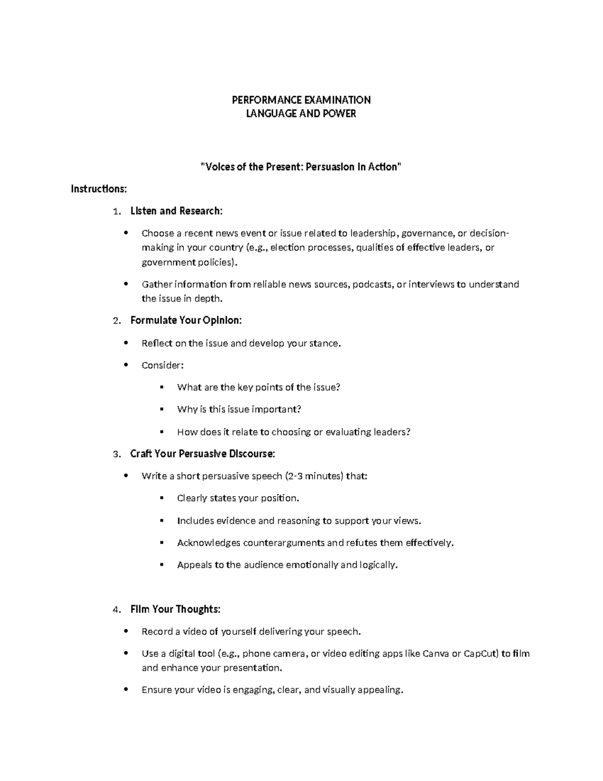 Baels Final Language Power - PERFORMANCE EXAMINATION LANGUAGE AND POWER ...