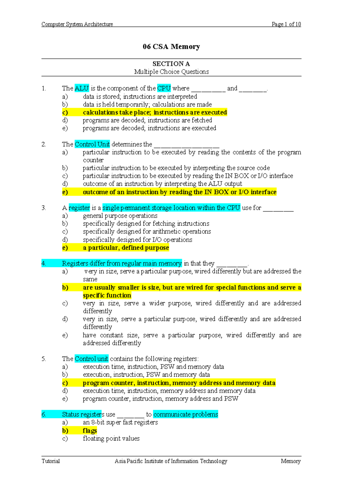 T6 06 CSA Memory Final Exam MCQ Review and Study Guide - Studocu