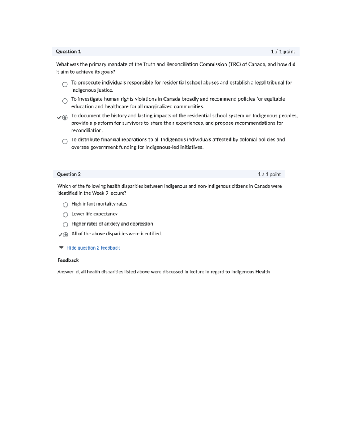 SDH 101 - Quiz Answers on Truth and Reconciliation and Health ...