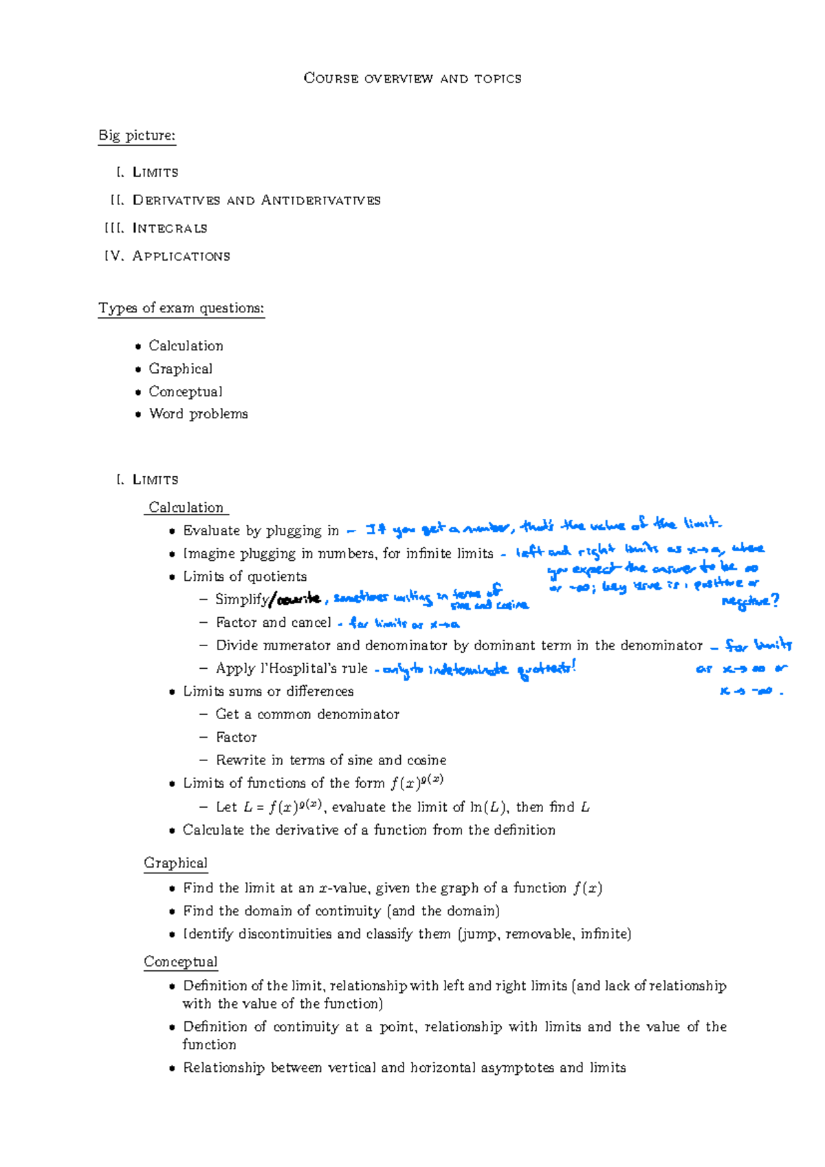 Calculus Exam Review (CALC101): Limits, Derivatives & Integrals ...